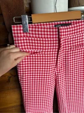 Zara | Pants & Jumpsuits | Zara Red White Gingham Seersucker Kick Flare ...